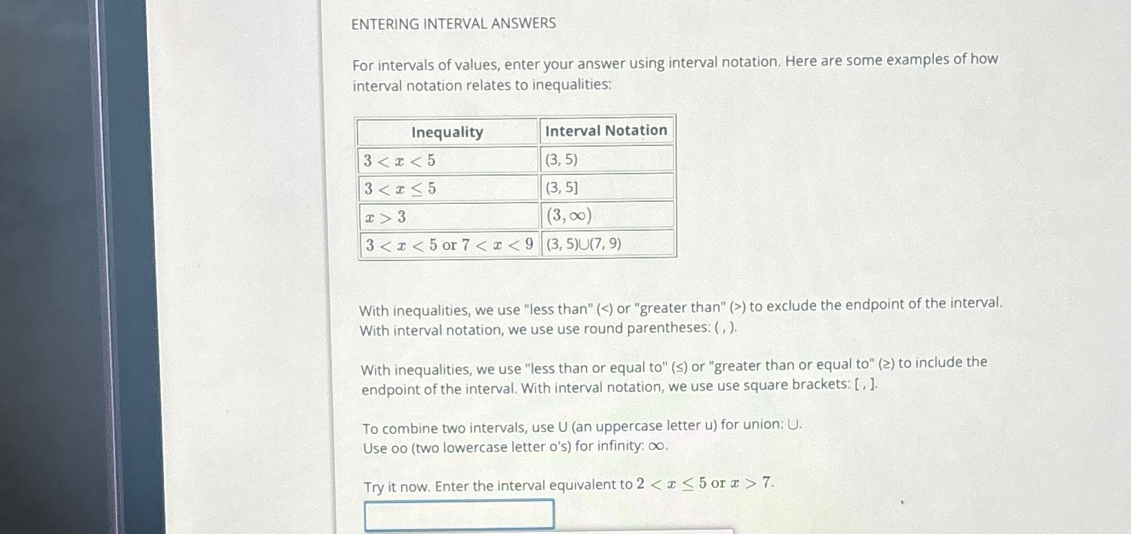 Solved ENTERING INTERVAL ANSWERSFor intervals of values, | Chegg.com