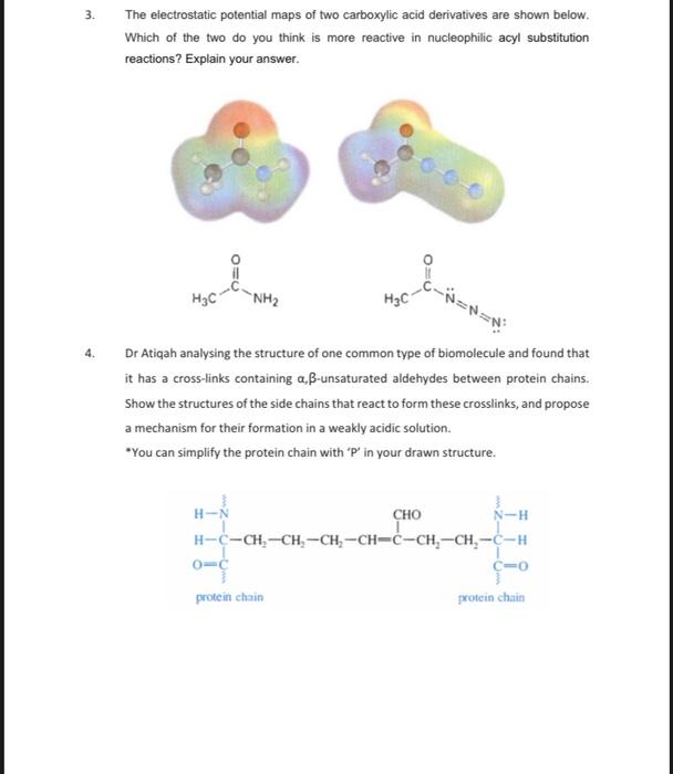 Solved 3. The electrostatic potential maps of two carboxylic | Chegg.com