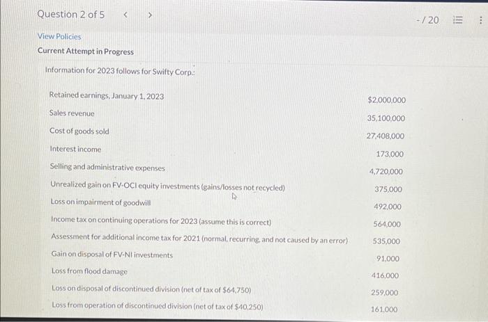 Solved Question 2 of 5 View Policies Current Attempt in | Chegg.com