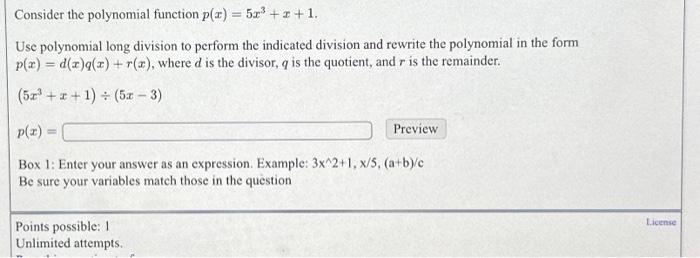 Solved Consider the polynomial function p(x) = 5x³ + x + 1. | Chegg.com