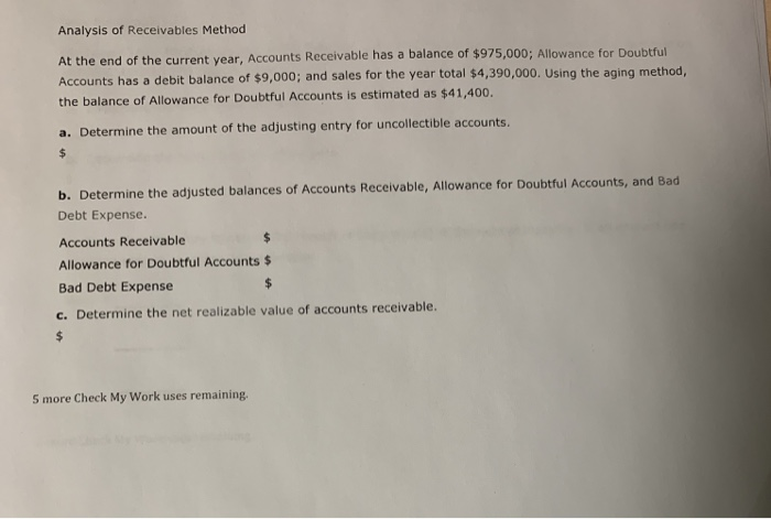Solved Analysis of Receivables Method At the end of the | Chegg.com