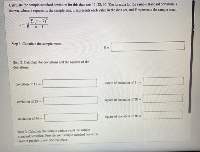Solved Calculate the sample standard deviation for this data | Chegg.com