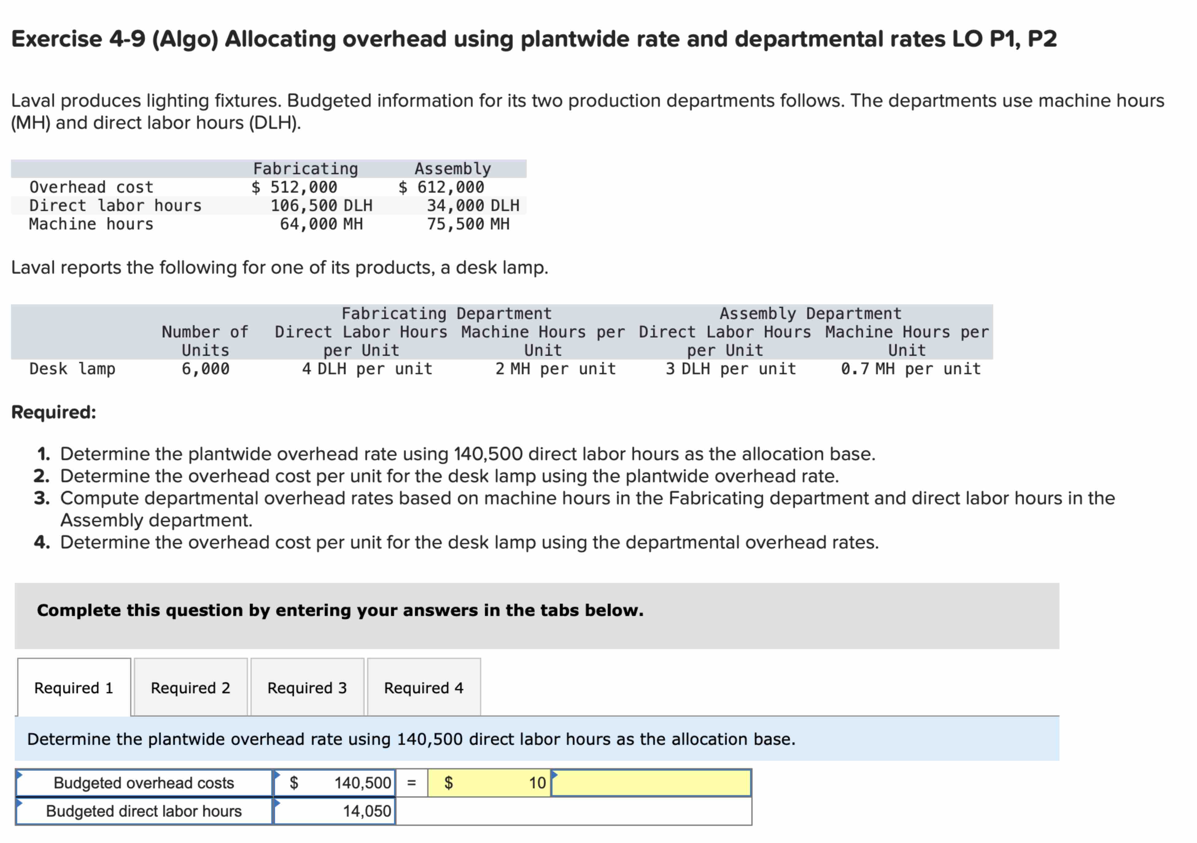 Solved Exercise 4-9 (Algo) ﻿Allocating overhead using | Chegg.com