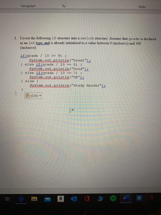 Solved Paragraph Styles 1. Covert the following if structure | Chegg.com