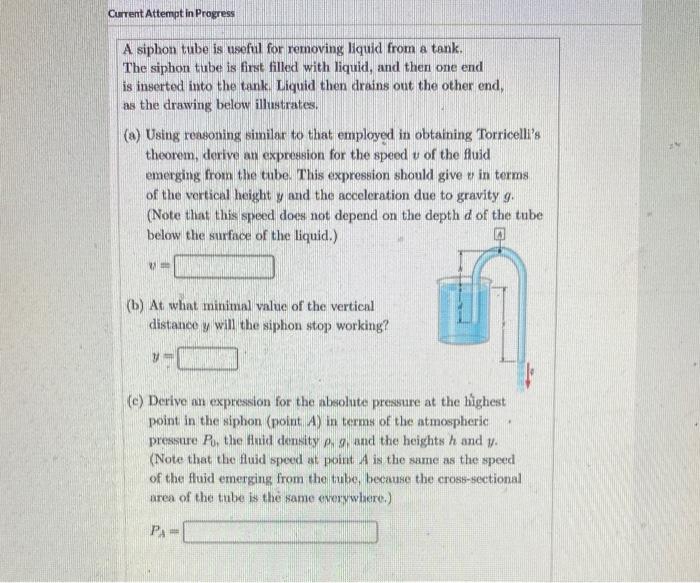 Solved A siphon tube is useful for removing liquid from a | Chegg.com
