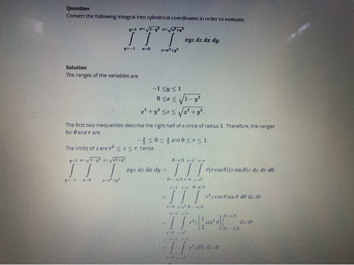Solved Convert a triple integral from rectangular to | Chegg.com