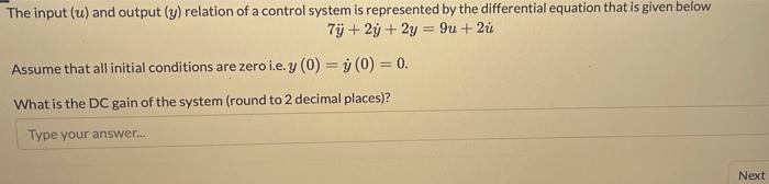 Solved The Input U And Output Y Relation Of A Control 8825