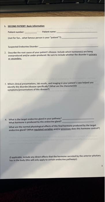 Solved 1. SECOND PATIENT: Basic information Patient number: | Chegg.com
