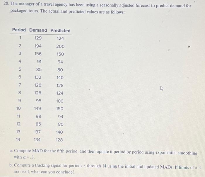 Solved 28. The manager of a travel agency has been using a | Chegg.com