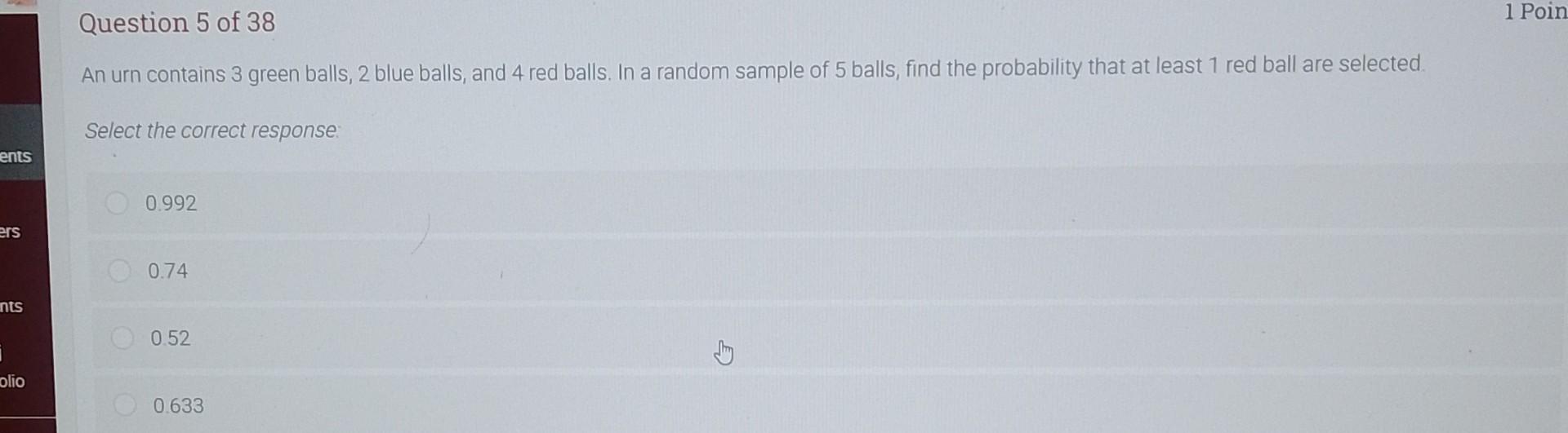 Solved An urn contains 3 green balls, 2 blue balls, and 4 | Chegg.com