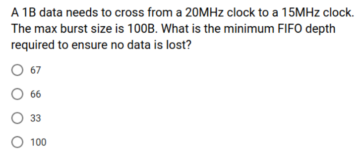 Solved A 1 ﻿B data needs to cross from a 20 ﻿MHz clock to a | Chegg.com