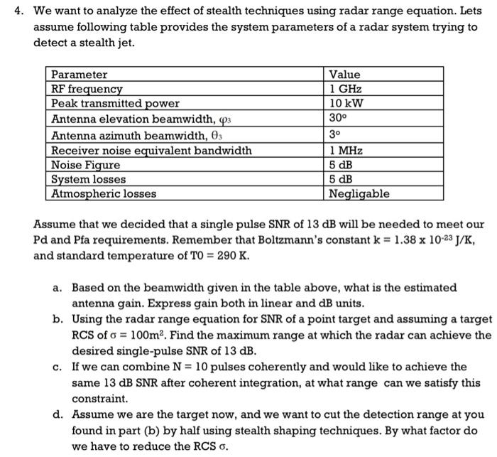 Solved 4. We want to analyze the effect of stealth | Chegg.com