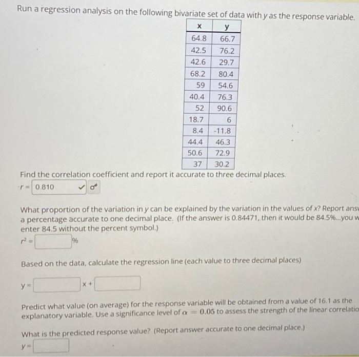 Solved Run a regression analysis on the following bivariate | Chegg.com