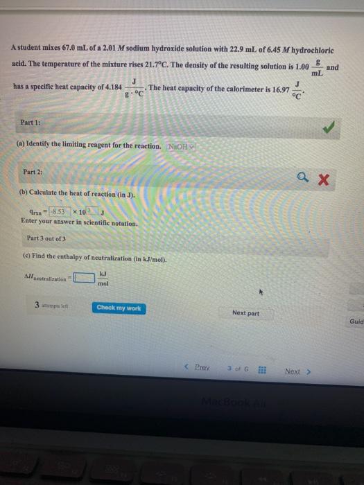 Solved A student mixes 67.0 mL of a 2.01 M sodium hydroxide | Chegg.com