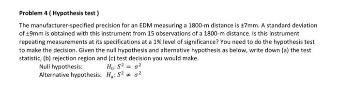 Solved Problem 4 ( Hypothesis test ) The | Chegg.com