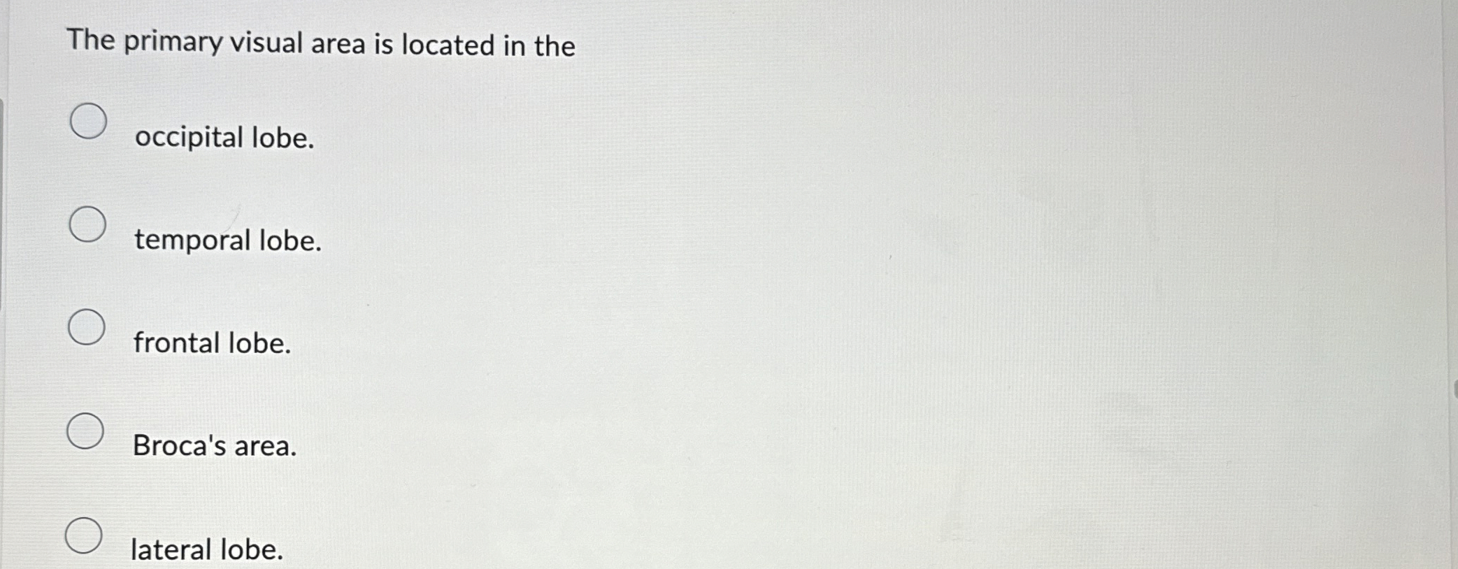 Solved The primary visual area is located in theoccipital | Chegg.com