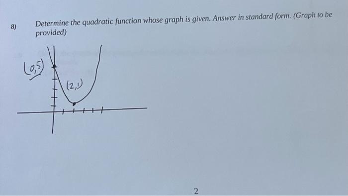Solved 8) Determine the quadratic function whose graph is | Chegg.com