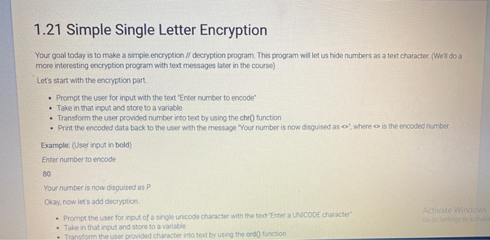 Solved 1.21 Simple Single Letter Encryption . Your goal | Chegg.com