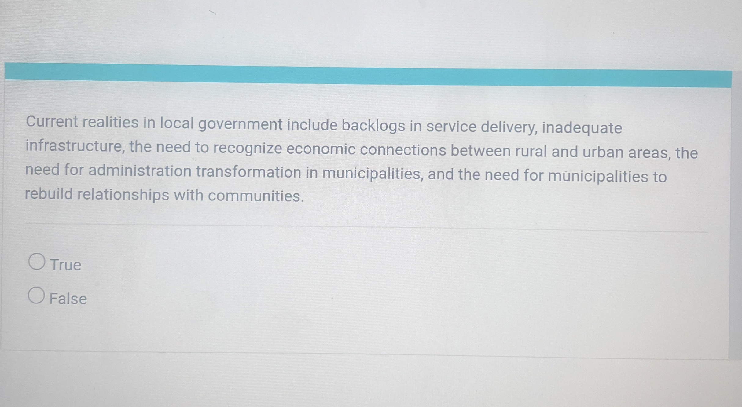 Solved Current realities in local government include | Chegg.com