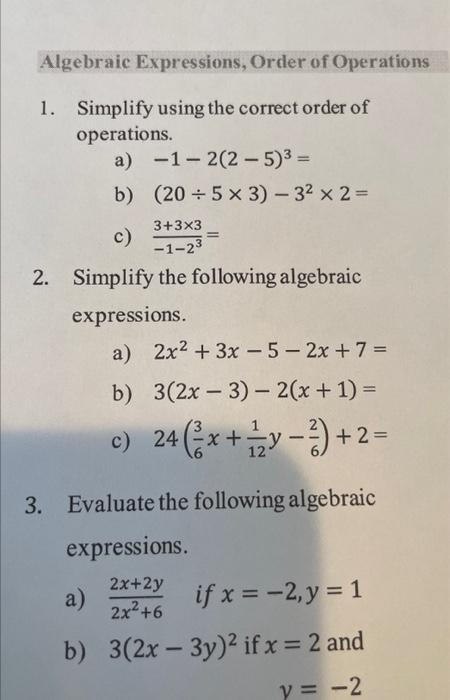 Solved 1. Simplify using the correct order of operations. a) | Chegg.com
