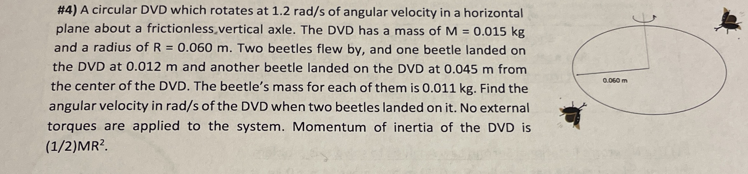 Solved #4) ﻿A circular DVD which rotates at 1.2rads ﻿of | Chegg.com