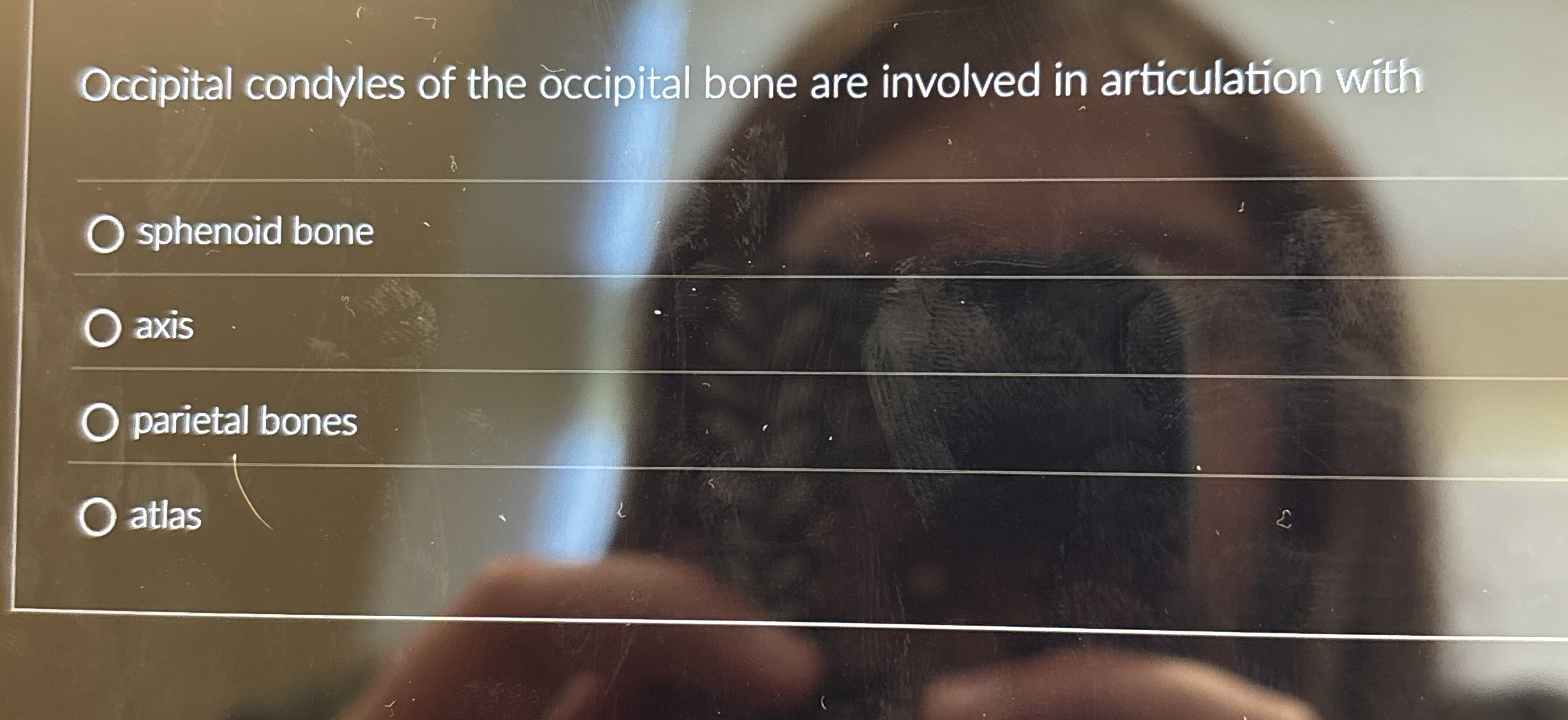 Solved Occipital condyles of the occipital bone are involved | Chegg.com