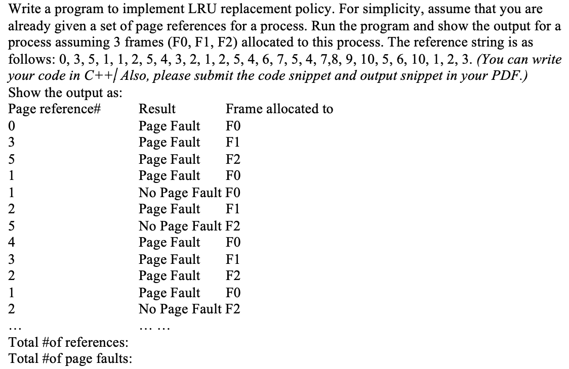 Solved Write a program to ﻿implement LRU replacement policy. | Chegg.com