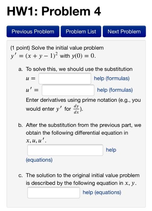 Solved HW1: Problem 4 Previous Problem Problem List Next | Chegg.com