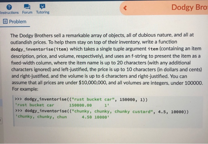 Solved Dodgy Bro Tutoring Instructions Forum Problem The | Chegg.com