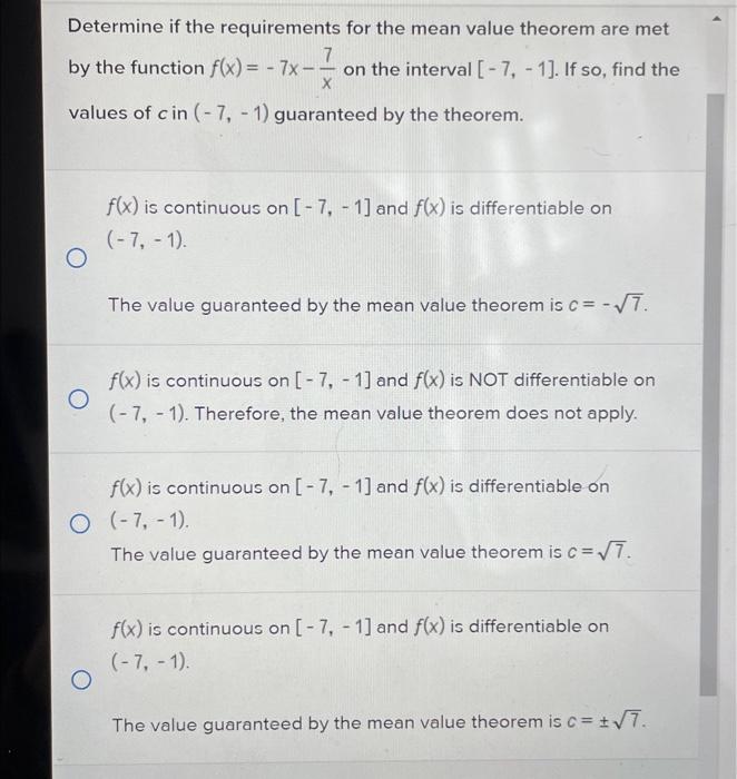 Solved Determine if the requirements for the mean value | Chegg.com