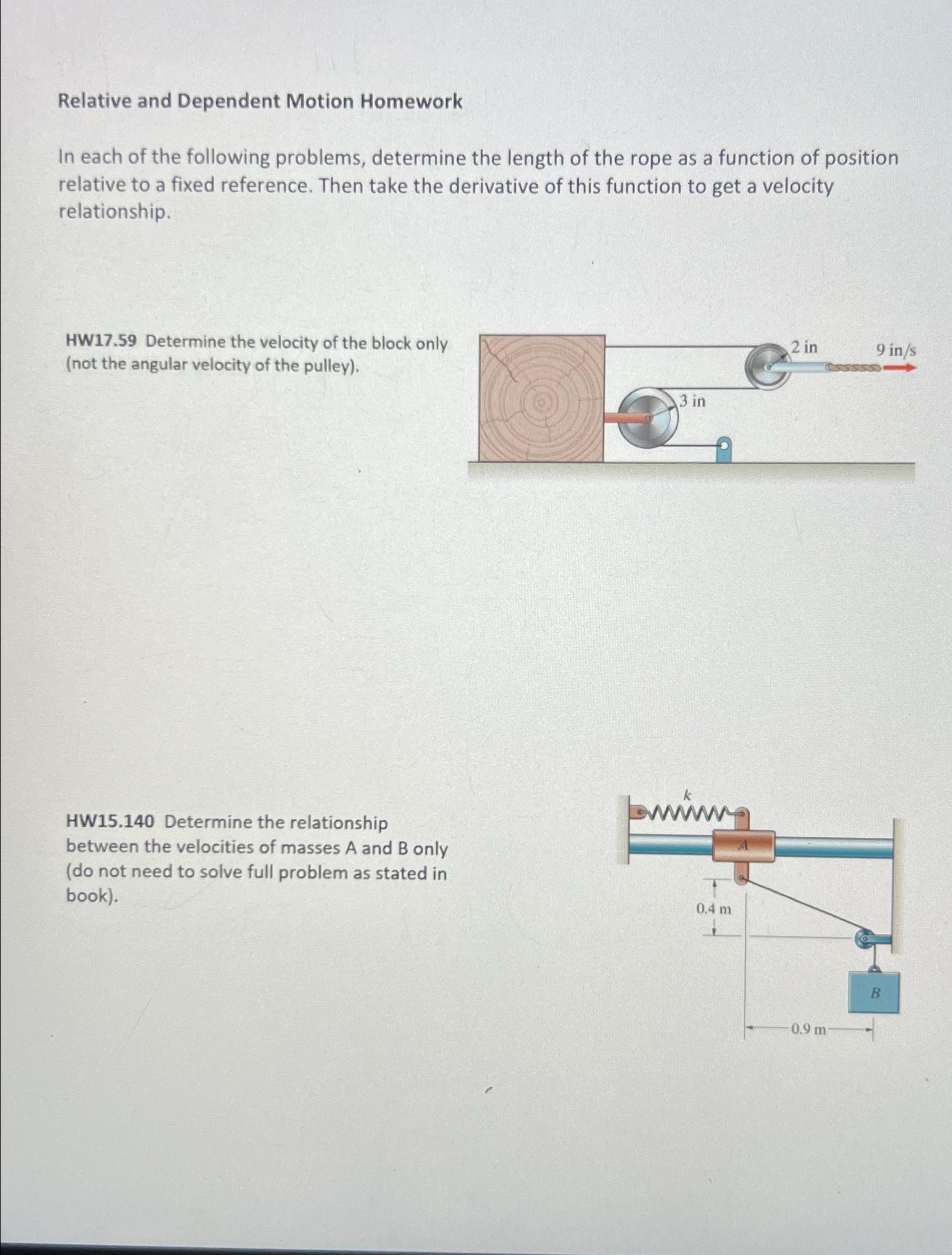 Solved Relative and Dependent Motion HomeworkIn each of the | Chegg.com