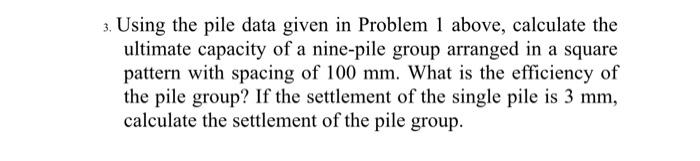 Solved Using the pile data given in Problem 1 above, | Chegg.com