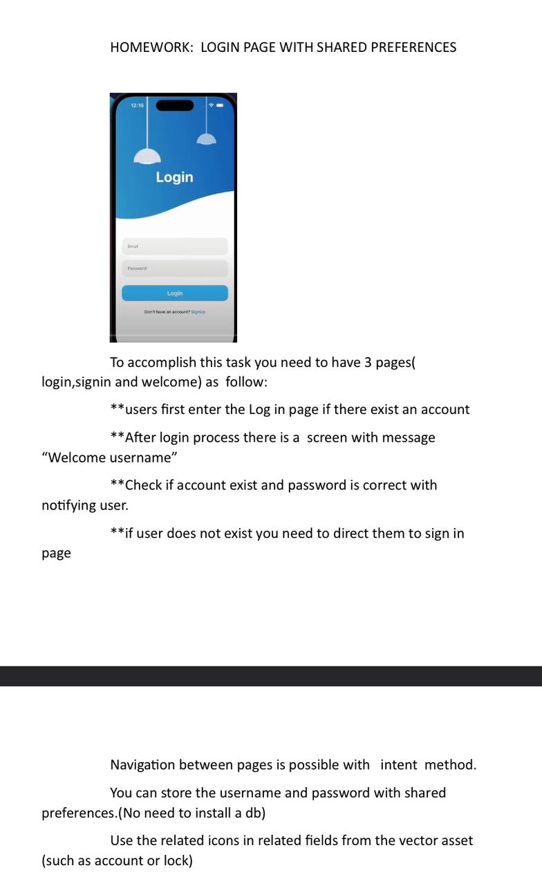 Solved HOMEWORK: LOGIN PAGE WITH SHARED PREFERENCESTo | Chegg.com