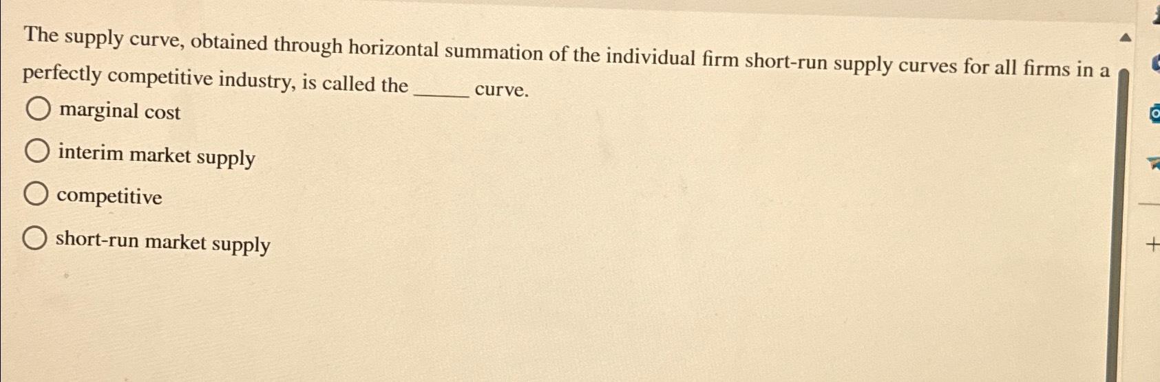 Solved The supply curve, obtained through horizontal | Chegg.com