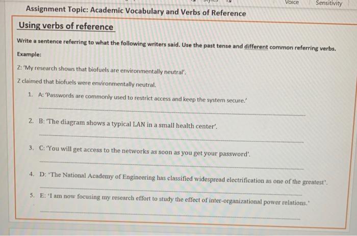 Using verbs of reference Write a sentence referring | Chegg.com