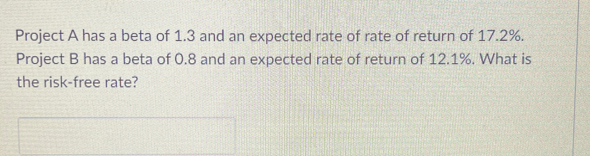 Solved Project A has a beta of 1.3 ﻿and an expected rate of | Chegg.com