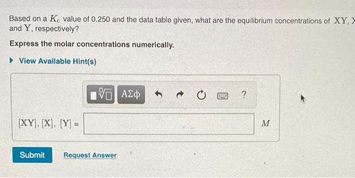 Solved Based on a Kc value of 0.250 and the data table | Chegg.com