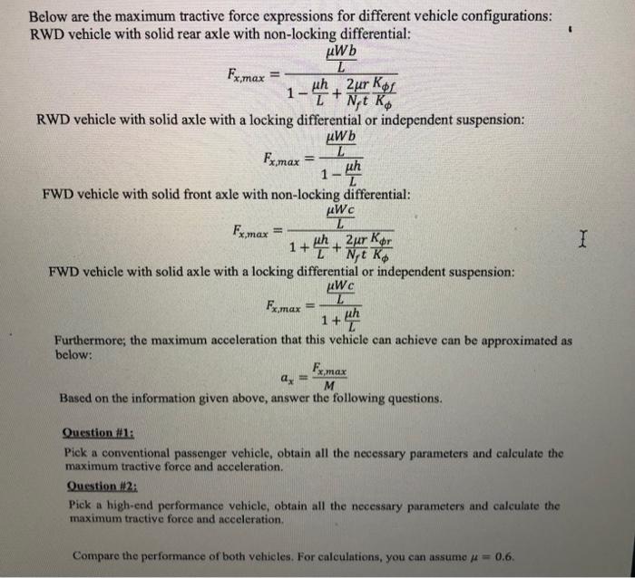 Solved Below are the maximum tractive force expressions for | Chegg.com