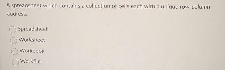 Solved A spreadsheet which contains a collection of cells | Chegg.com