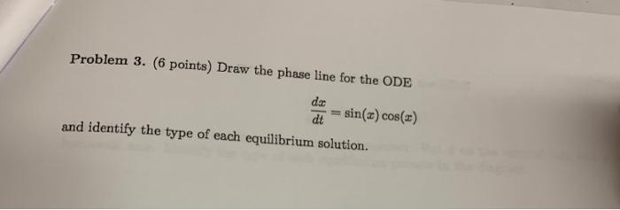 Solved Problem 3. (6 points) Draw the phase line for the ODE | Chegg.com