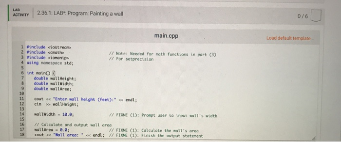 2.36 LAB*: Program: Painting a wall Output each | Chegg.com