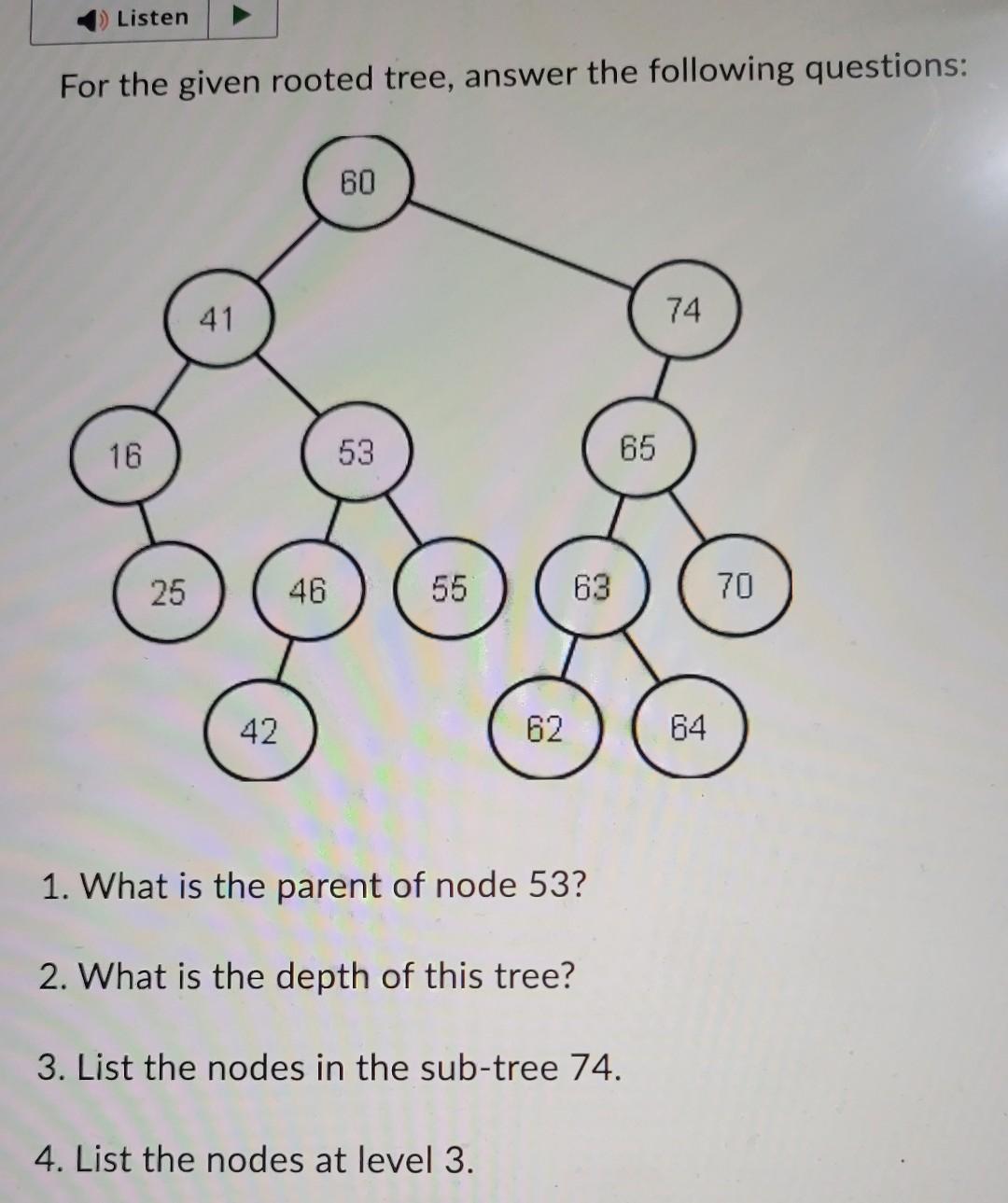 Solved For the given rooted tree, answer the following | Chegg.com