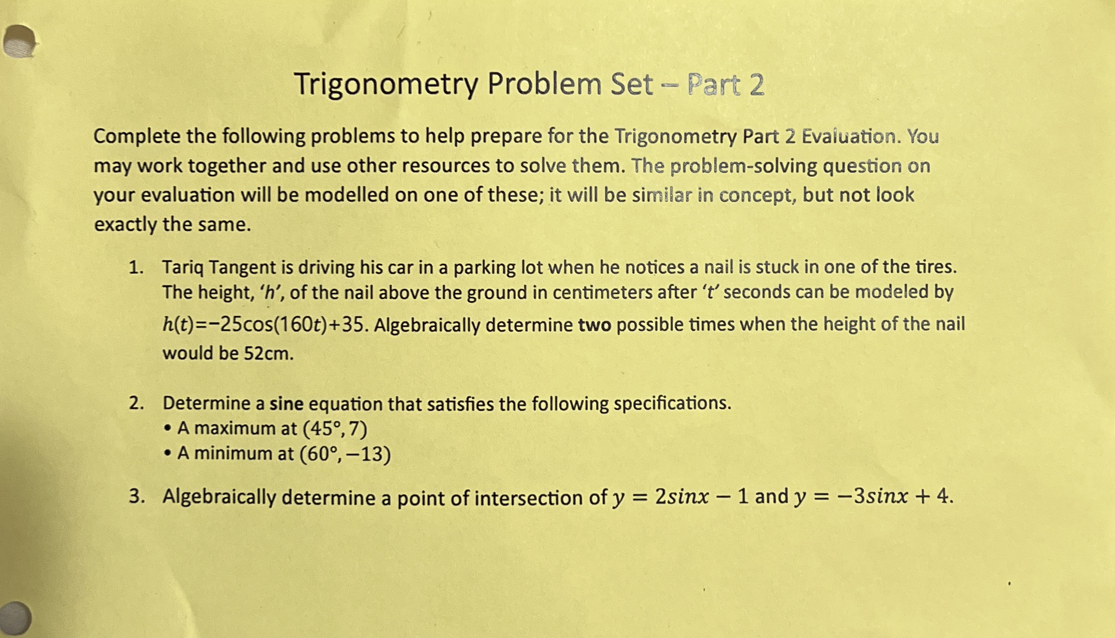 Solved Trigonometry Problem Set - ﻿Part 2Complete the | Chegg.com