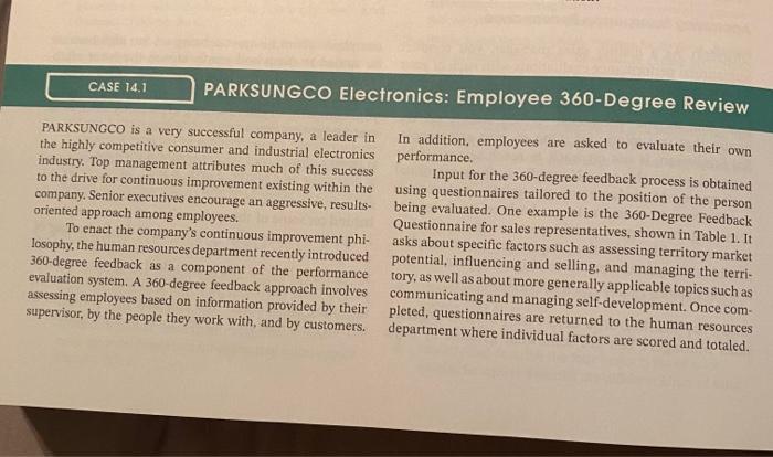 Solved CASE 14.1 PARKSUNGCO Electronics: Employee 360-Degree | Chegg.com
