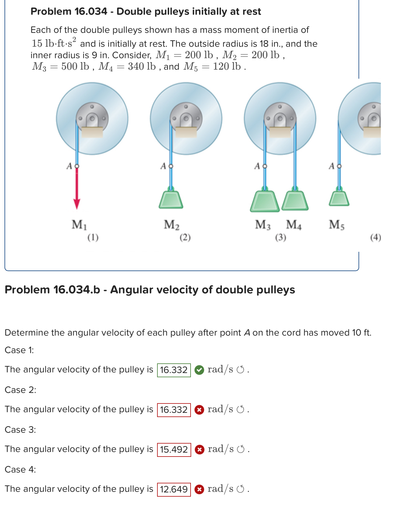 Solved Problem 16.034 - ﻿Double pulleys initially at | Chegg.com