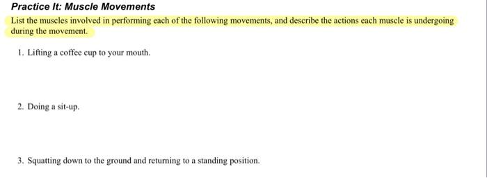 Solved Practice It: Muscle Movements List the muscles | Chegg.com