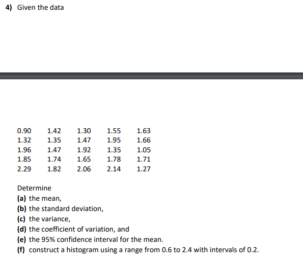 Given the dataDetermine(a) ﻿the mean,(b) ﻿the | Chegg.com