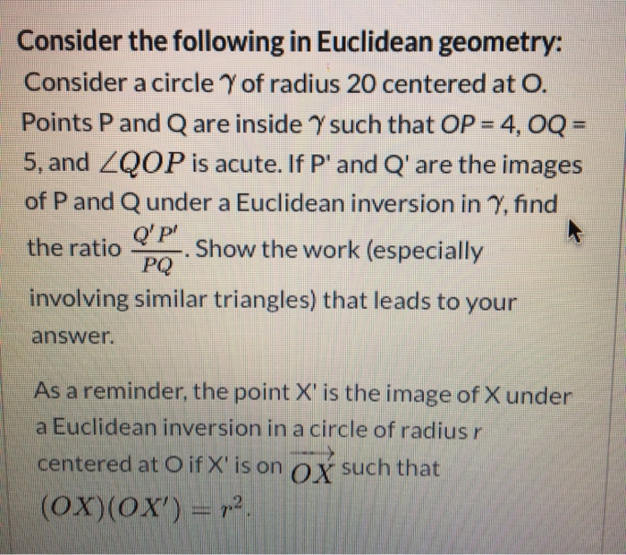 Solved Consider the following in Euclidean geometry: | Chegg.com
