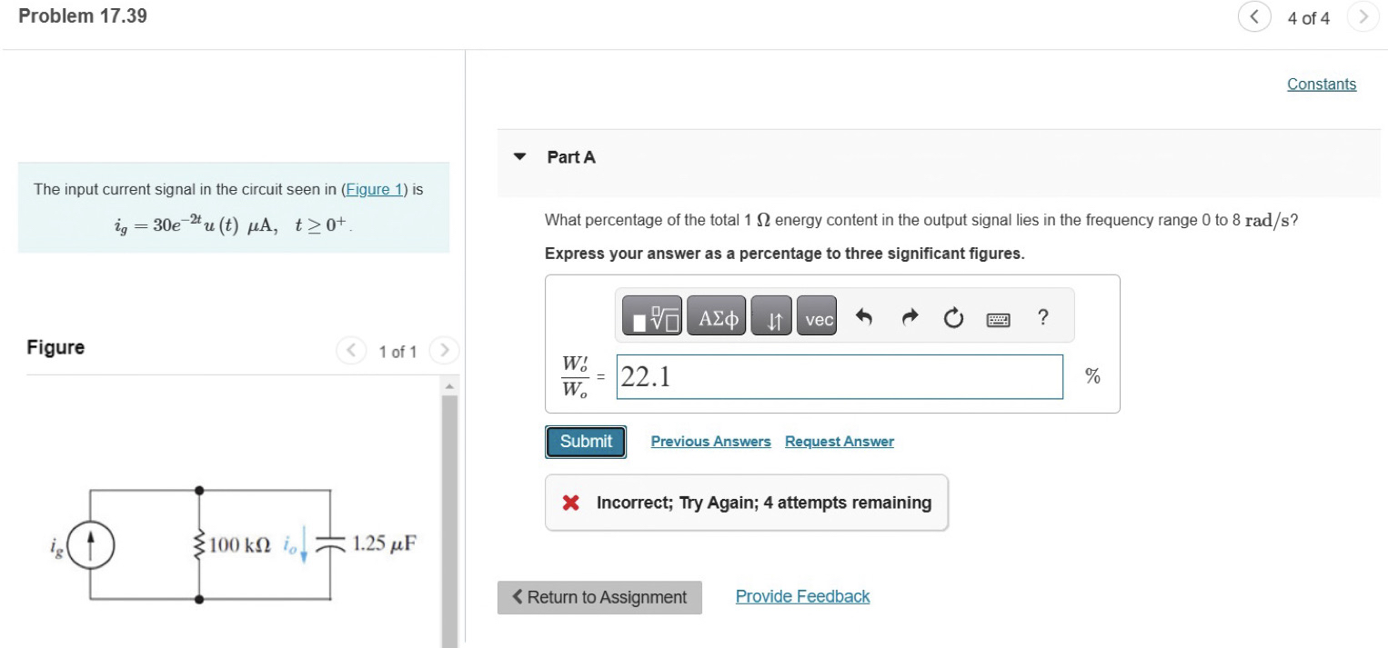 Solved Problem 17.394 ﻿of 4ConstantsThe input current signal | Chegg.com
