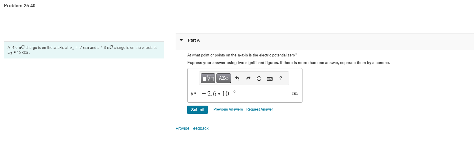 Solved Problem 25.40A -4.0nC ﻿charge is on the x-axis at | Chegg.com